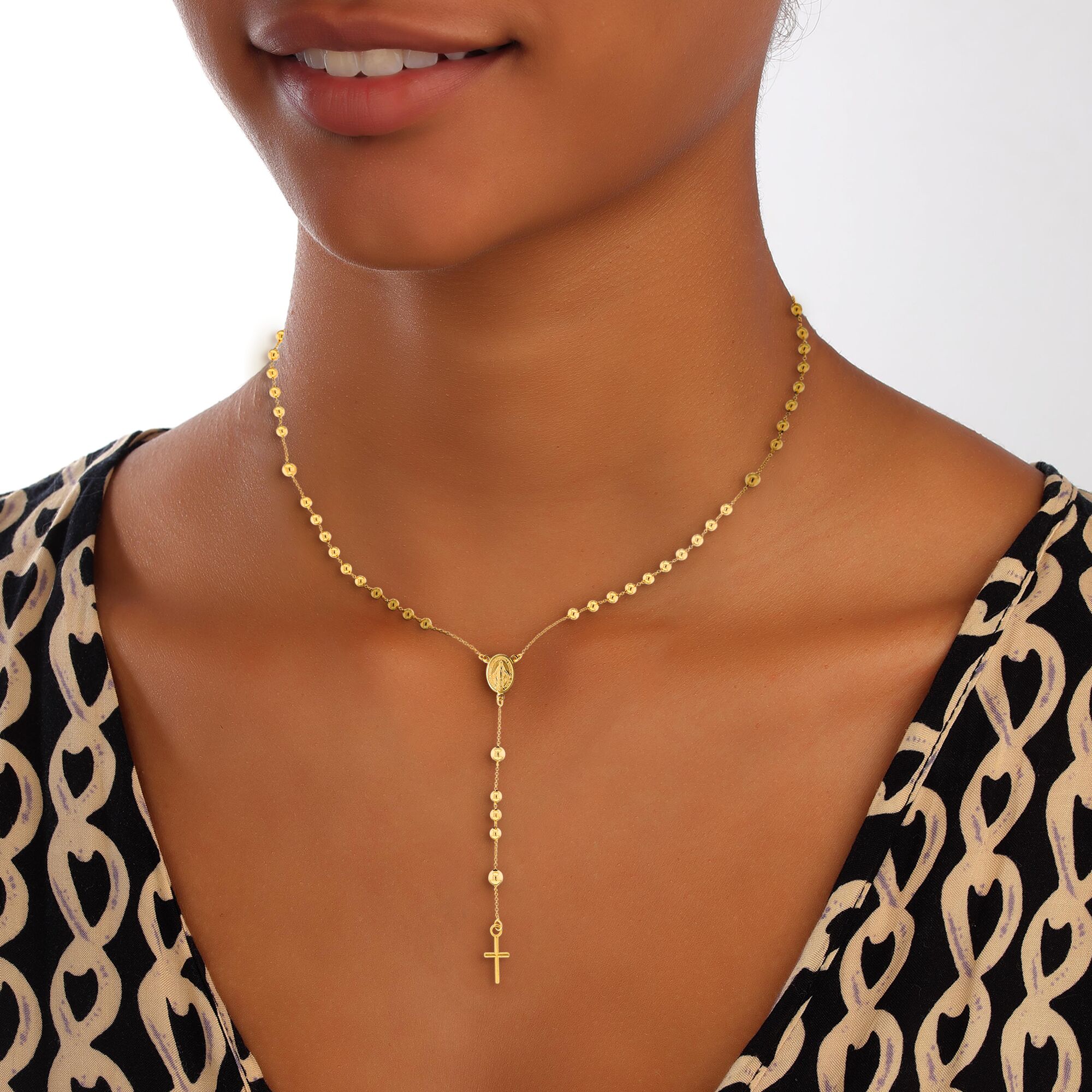 Collier Chapelet Croix Médaille Vierge Pendant 110mm 50cm Or375 50cm ...